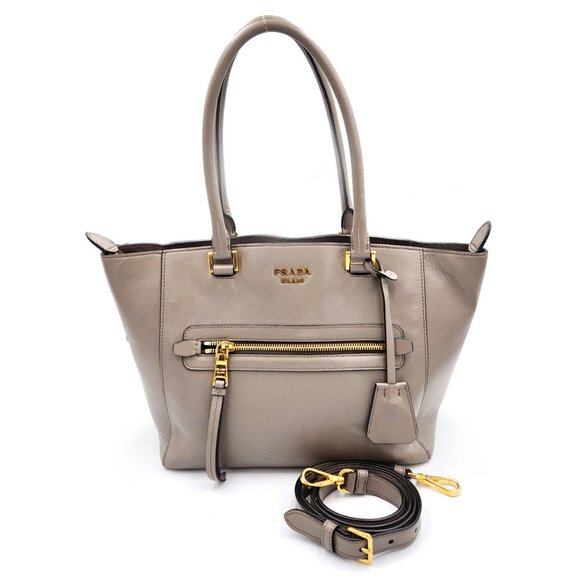 Prada | Bags | Prada Gray Leather Shoulder Bag | Poshmark